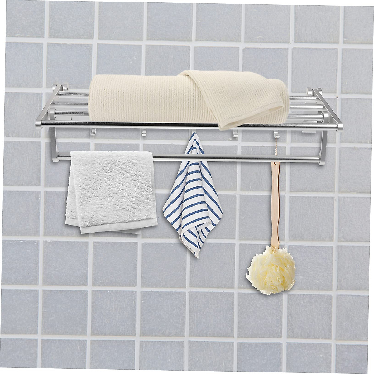 GARVALON Bathroom Towel Rack Towel Holder Bathroom Toilet Storage Rack Bathroom Towel Shelf Foldable Towel Shelf Bathroom Shelf Organizer Towel Rod No Punching Hand Towel Space Aluminum