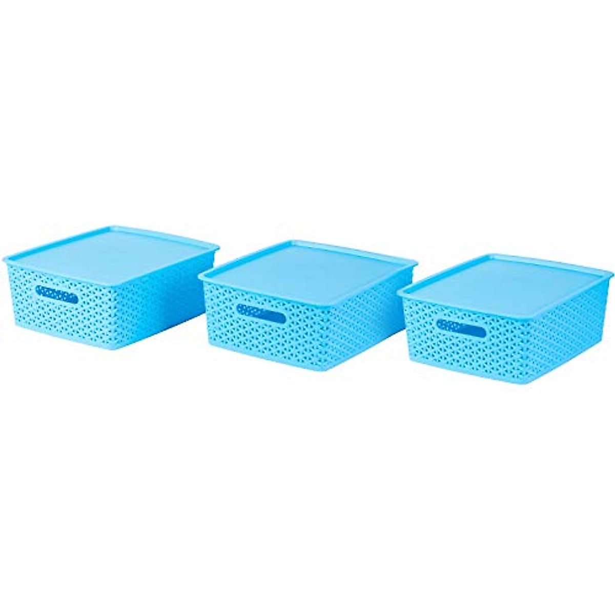 Basicwise QI003214M.3 Blue Medium Plastic Storage Container with Lid, Set of 3
