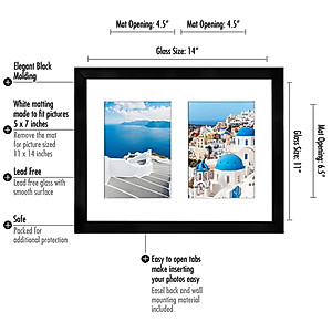 Americanflat 5x7 Double Picture Frame with Shatter-Resistant Glass - Fits Two 5x7 Photos or One 11x14 Picture - Signature Collection - Photo Frame for Wall Display - Black