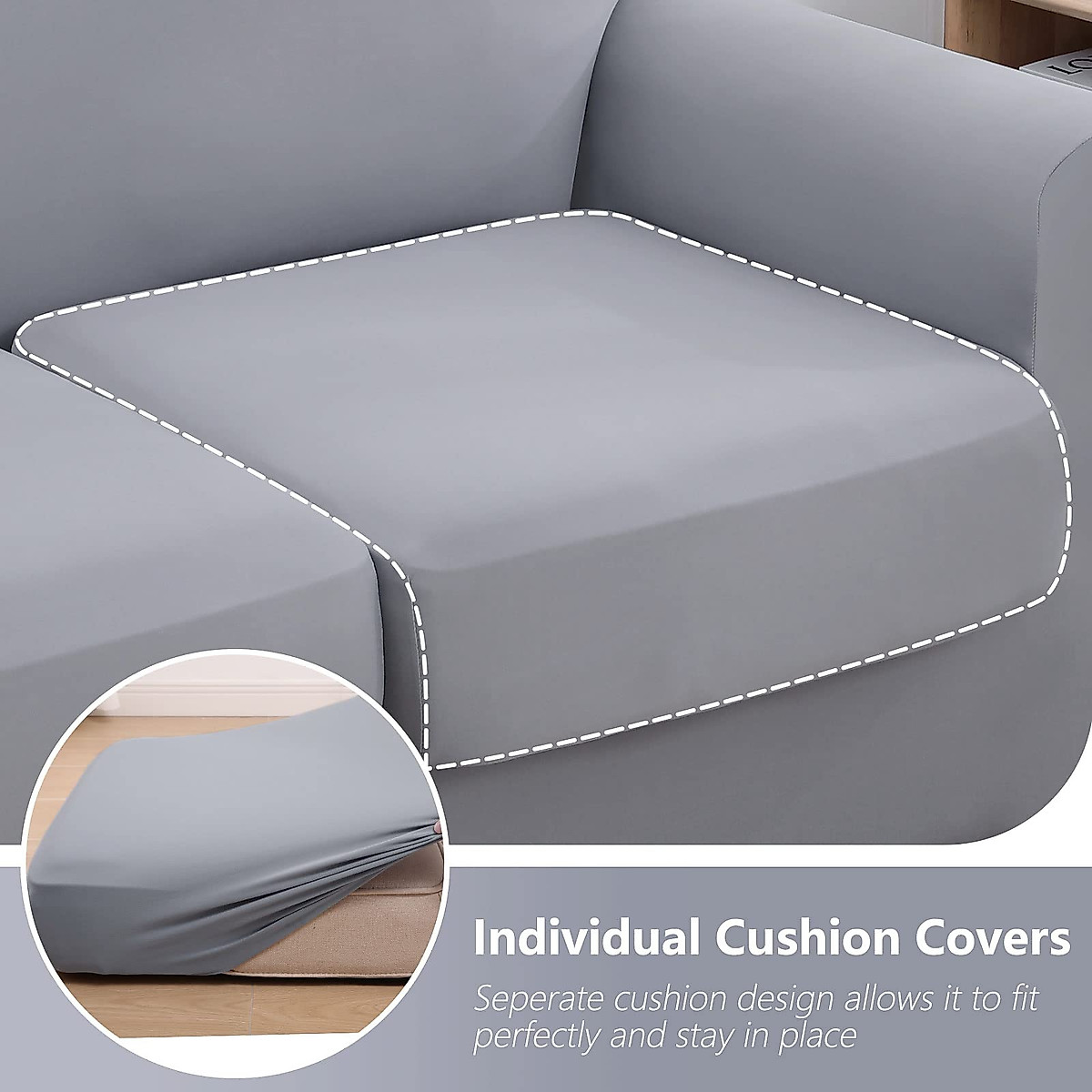 hyha 3 Pieces Couch Covers for 2 Cushion Couch, Love Seat Couch Covers, Sofa Covers Washable Stretch Loveseat Sofa Slipcover, Loveseat Covers with Elastic Straps (Loveseat, Light Gray)