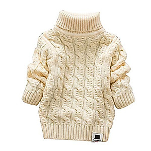 MODNTOGA Toddler Baby Boys Girls Knit Sweaters Cable Turtleneck High Collar Fall Winter Soft Warm Sweater Pullover Tops(White,2-3T)