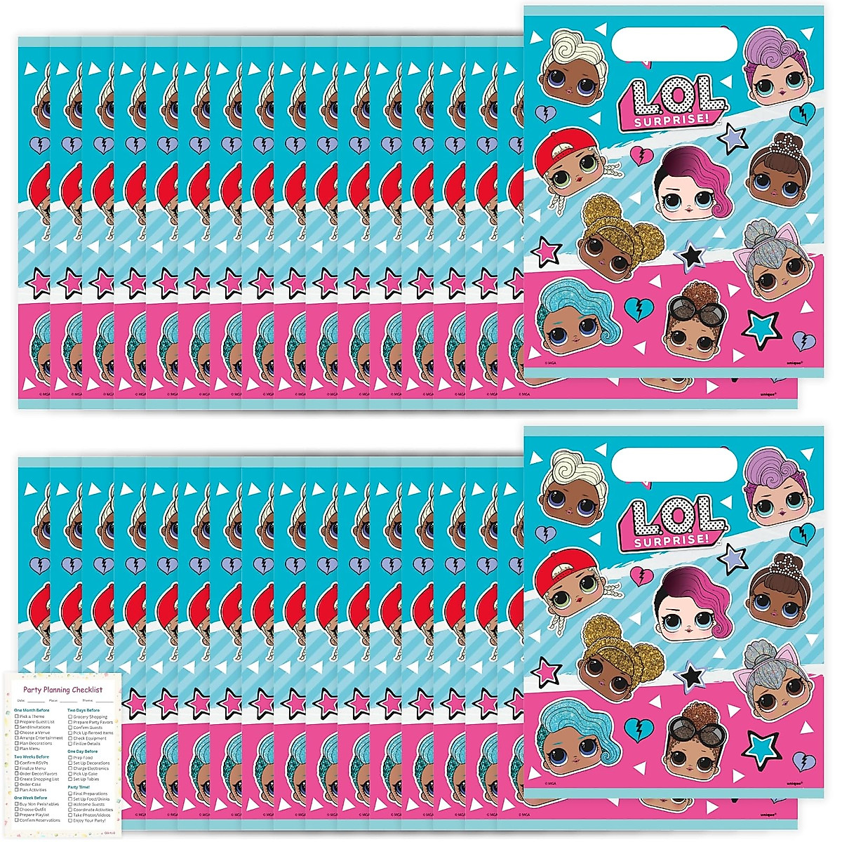 Unique LOL Party Favor Bags Pack - 16 Plastic LOL Goodie Bags & Checklist, LOL Birthday Decorations & Supplies