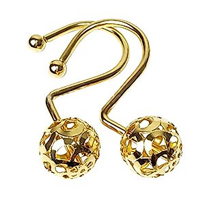 Chictie Gold Shower Curtain Hooks Rings,Set of 12 Brass Decorative Shower Curtain Hooks,Bling Metal Rustproof Shower Hangers Rings for Bathroom Curtains Rods Hollow Ball Design
