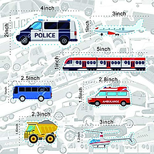 HK Studio Vehicle Stickers - Transportation Stickers with Cars, Train, Motorbike, Police Car, Fire Trucks, School Bus, Cranes and More