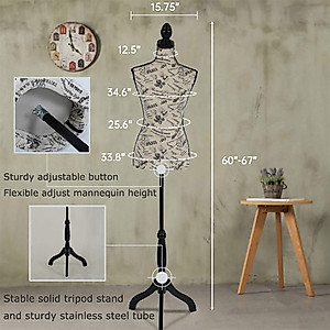 Female Dress Form Mannequin Body Foam Mannequin Torso 60-67 Inch Adjustable Dress Mannequin with Wooden Tripod Base Stand for Sewing Dressmaker Model Display Fitting Styling (Mixed)