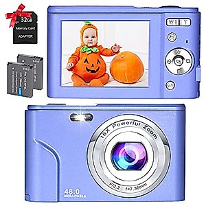 Digital Camera, FHD 48.0 MP Vlogging Camera Mini Camera Kids Camera Video Camera Pocket Camera with 32GB TF Card Autofocus 16X Digital Zoom, Compact Portable Camera for Kids Students Teenager-Purple