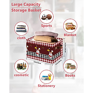 Fat Chef Cube Storage Organizer Bins with Handles, 15x11x9.5 Inch Collapsible Canvas Cloth Fabric Storage Basket, Buffalo Plaid Checked Flag Accessories Books Bin Boxes for Shelves, Closet