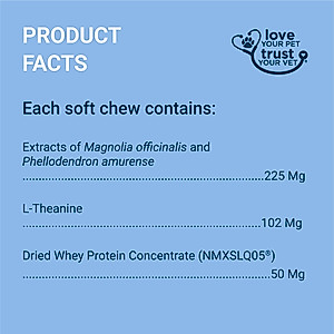Nutramax Solliquin Calming Behavioral Health Supplement for Large Dogs - with L-Theanine, Magnolia/Phellodendron, and Whey Protein Concentrate, 75 Soft Chews