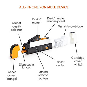 DARIO Smart Glucose Monitor Kit | Test Blood Sugar Levels & Manage Diabetes, Testing Kit Includes: Glucometer with 25 Strips, 10 Sterile lancets (Lightning Adapter - For iPhones Up To 14 Only)