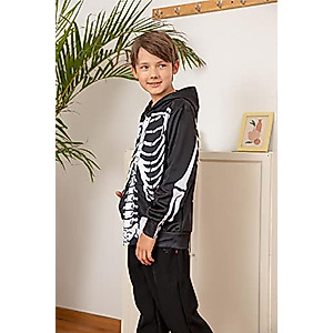 uideazone Cosplay Hoodies for Kids Teen Boys Girls Halloween Hooded Sweatshirt 3D Skeleton Printed Pullover Coat Jacket Hoody 12-13 years