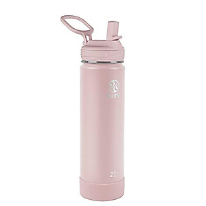 Takeya Actives Insulated Stainless Steel Water Bottle with Straw Lid, 22 Ounce, Blush