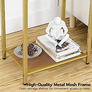 HOOBRO End Tables Set of 2, Side Table with Charging Station, 2-Tier Nightstands with Storage Shelves, Small Space Bedside Table, Telephone Table, Tempered Glass, Living Room, Gold GD56UBZP201