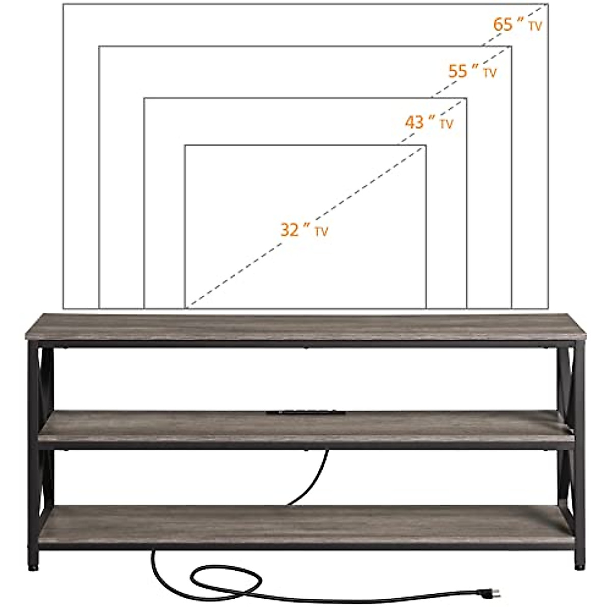 Yaheetech Industrial TV Stand with 3-Tier Storage Shelves, 55" TV Cabinet with Power Outlets for Living Room, Media Entertainment Center TV Console with Charging Station, Metal Frame, Taupe Wood