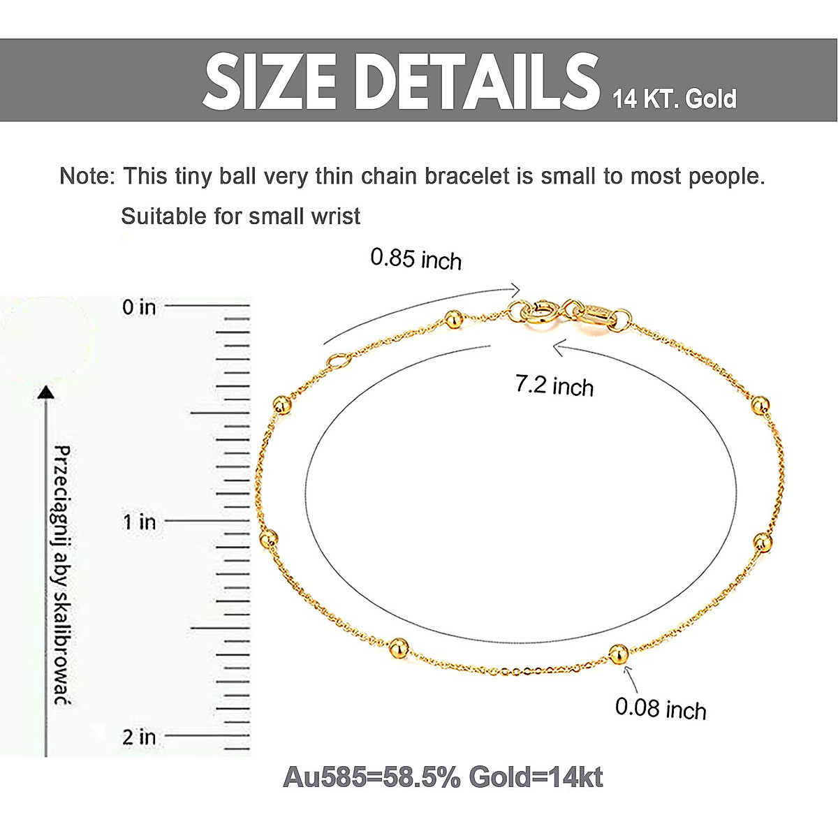 14K Gold Small Bracelets for Women, Dainty Tiny Bead Ball Thin Chain Bracelet Jewelry (Yellow Gold, 14k)
