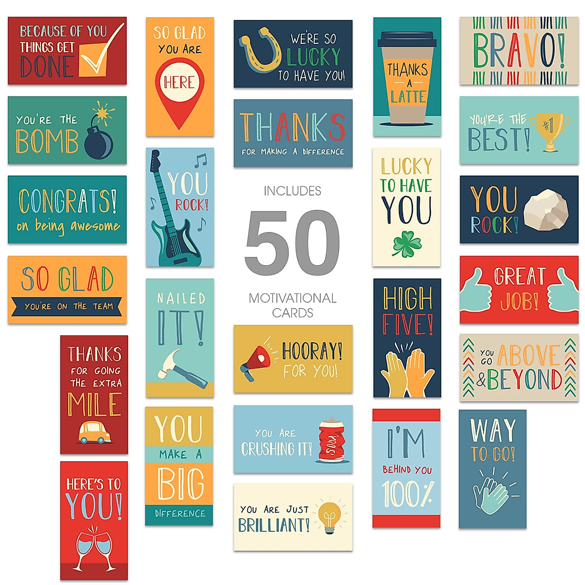 Workplace Appreciation Encouragement Cards / 50 Motivational Kindness Cards / 25 Gratitude Quote Designs For Employees/Small 2" x 3.5" Business Card Size