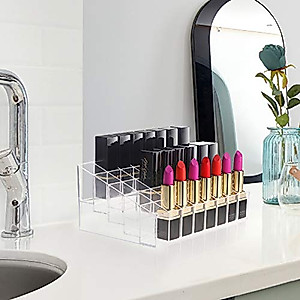 Gospire 40 Space Lipstick Holder, Clear Acrylic Lip Gloss Lipstick Holder Case Display Rack Holder & 40 slots (in a 8 x 5 arrangement) Makeup Organizer
