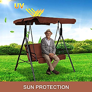 Tangkula 2 Person Porch Swing, Outdoor Swing with Removable Cushions, Solid Steel Structure, Patio Swing with Adjustable Canopy for Porch, Backyard, Garden, Balcony