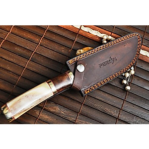 Perkin - Custom Handmade Damascus Hunting Knife - Bone & Burl Wood Handle