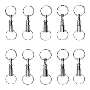 Pinenjoy 10Pcs Quick Release Keychain Detachable Pull Apart Key Rings Heavy Duty Dual Split Snap Lock Holder Silver Double Spring Key Accessory