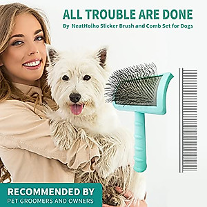 Large Firm Slicker Brush & Pet Comb Value Kit,Extra Long Pin Slicker Brush for Dogs Goldendoodles,Large Dog Pet Grooming Wire Brush and Deshedding,Removes Long and loose Hair & Undercoat ,25mm(1")(Green)