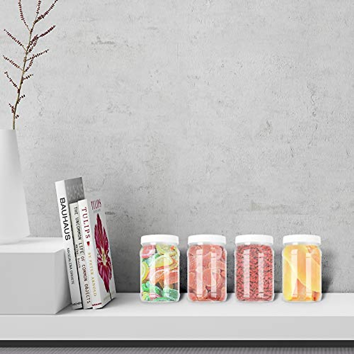 Fasmov 9 Pack 32 Oz Plastic Jars with Lids, Wide Mouth Clear Empty Plastic Storage Containers for Crafts, Dry Food, Peanut Butter, Honey and Jam Storage