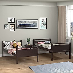 Giantex Twin Over Twin Bunk Bed, Solid Wood Twin Bunk Bed Convertible Into Two Individual Beds, Kids Twin Bunk Bed w/ Ladder & Guard Rail for Boys Girls (Espresso)