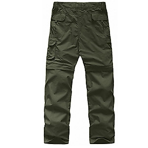 linlon Kids' Cargo Pants, Boy's Casual Outdoor Quick Dry Waterproof Hiking Climbing Convertible Trousers #9016-Army Green-XS