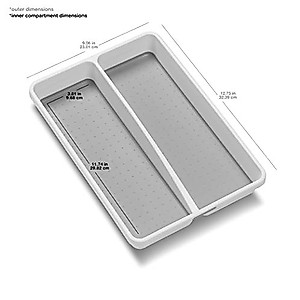 madesmart Classic Mini Utensil Tray, Soft Grip, Non-Slip Kitchen Drawer Organizer, 2 Compartments, Multi-Purpose Home Organization, BPA Free, White