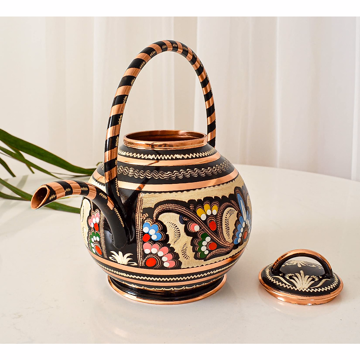 Gneric Copper Flower Watering Can,Pure Copper Pitcher,Handmade Copper Watering Pot,Mini Plant Watering Pot,Copper Watering Can for Flower (Patterned)