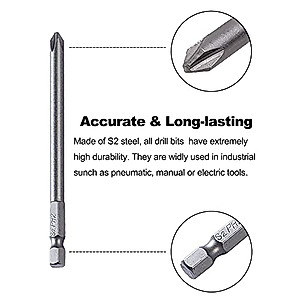 Rocaris 10pcs 1/4 Inch Hex Shank Long Magnetic Screwdriver Bits Set 100mm Power Tools (Slotted+Cross+Hex head)