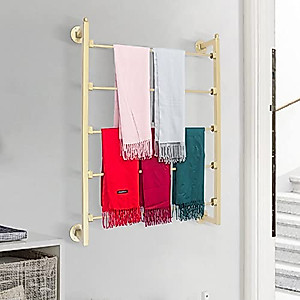 LGXSHOP Towel Rack, 5 Tier Hanging Towel Rack, Industrial Metal Wall Mounted Garment Rack, Space Saving Towel Display Rack for Entrance, Bedroom, Bathroom, Closet, Boutique -Gold