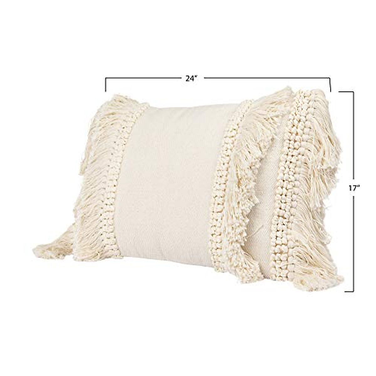 Creative Co-Op Creative Co-Op Cotton and Chenille Woven Lumbar Pillow with Fringe, Cream