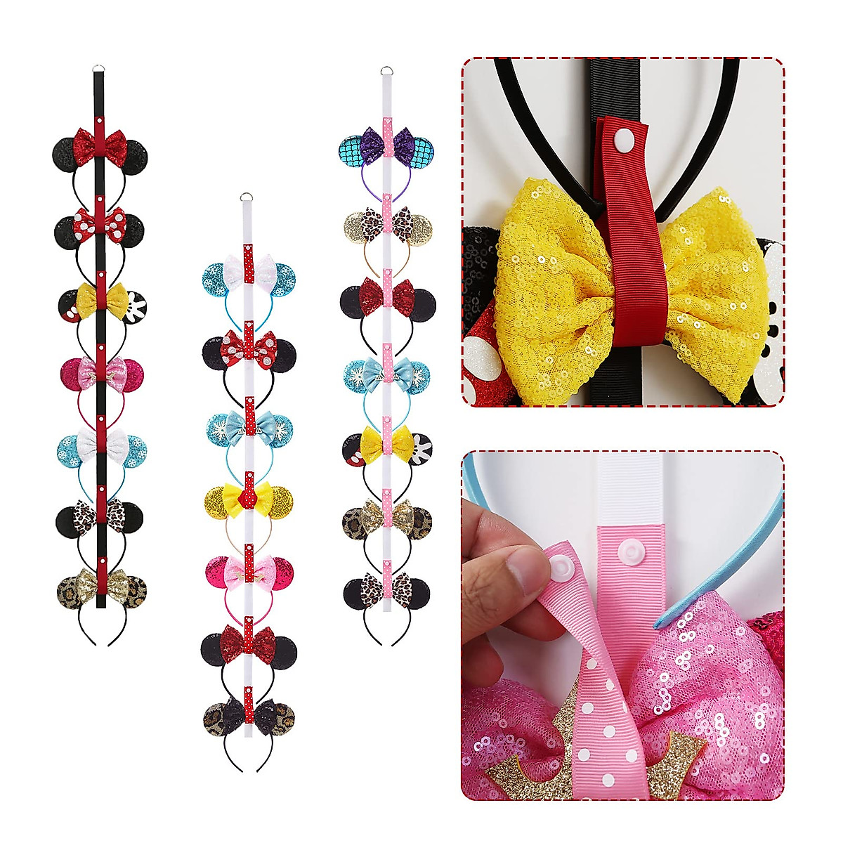 Fancheer 3Pcs Mouse Ears Headband Holder Headpiece Hanger Organizer Hair Accessories Storage Hanging Wall Display Decor