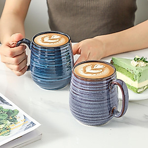 Hasense Large Coffee Mugs Set of 2, Ceramic 20 oz Coffee Cups for Office and Home, Modern Coffee Mug with Big Handle for Latte Coffee Tea Soup as Gifts, Dishwasher & Microwave Safe, Blue and Purple