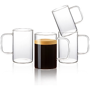 Aquach Clear Glass Coffee Mugs 18 Oz. Set of 4, Clear Glass Cups with Hande for Tea Beverage