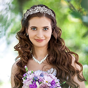 Oriamour Silver Wedding Headbands Crystal Bridal Headpieces For Women Wide Bridal Headbands (Silver)