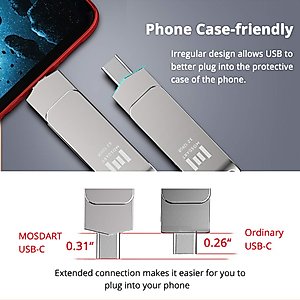 MOSDART 128GB Fast USB C Flash Drive 2 in 1 OTG USB C to USB A 3.1 Dual Thumb Drive Metal Memory Stick for USB-C Android Phones, iPhone 15, MacBook, iPad, Computers and More, Silver