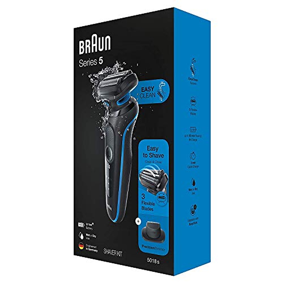 Braun Electric Razor for Men, Series 5 5018s Electric Foil Shaver with Precision Beard Trimmer, Rechargeable, Wet & Dry with EasyClean
