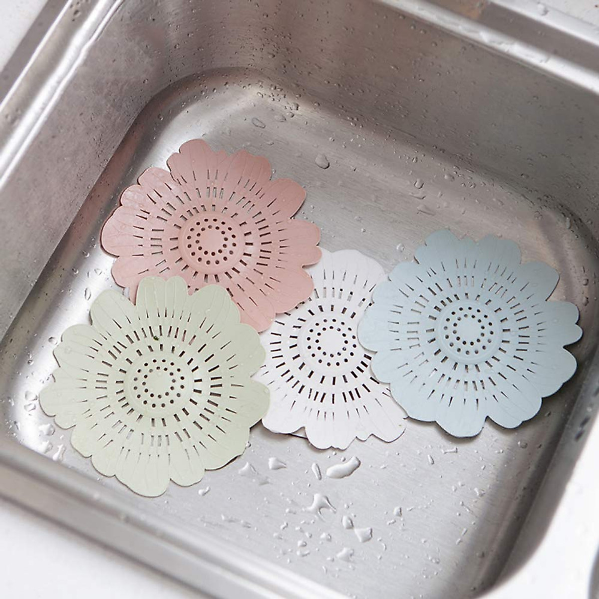 litymitzromq Sewer Plug Floor Drain Cover,Lovely Flower Shape Bath Kitchen Waste Sink Strainer Stopper Drain Cover Filter Pink