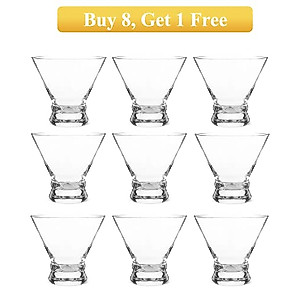 Mfacoy Martini Glasses Set of 9(Buy 8, get 1 Free), USA MADE Crystal Cocktail Glasses 8 Ounces, Hand Blown Stemless Martini Glasses for Bar, Martini, Cosmopolitan, Manhattan, Gimlet, Pisco Sour Brandy