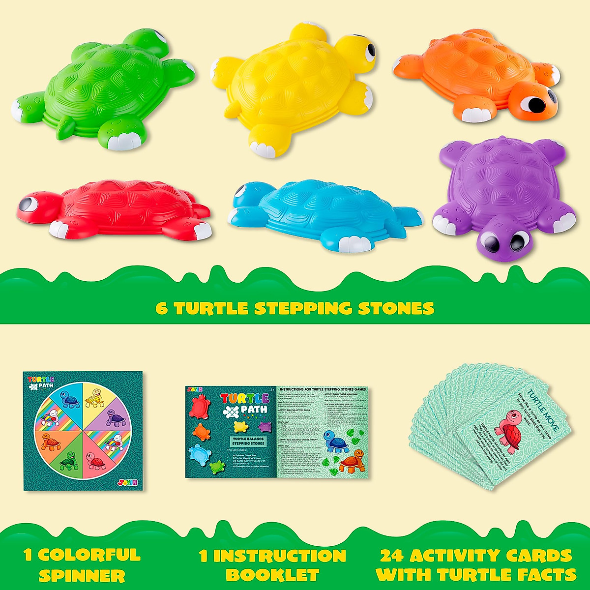 JOYIN Turtle Balance Stepping Stones, 6 Pcs Kids Turtle Jumping Stones Steps Stones Up to 265 Ibs, Toddler Obstacle Course Coordination Game Toys for Ages 3 Years and UP Indoor or Outdoor Play