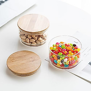 Glass Candy Dish with Bamboo Lid Small Candy Bowl Decorative Cookie Jar Clear Salad Bowl Buffet Storage Container for Home Kitchen Coffee Table Office Desk and Party Wedding ( Diameter: 4.33 Inch )