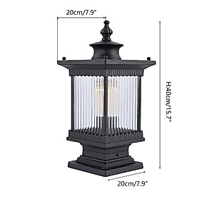 MODEBHD European Retro Outdoor Post Light, Die-cast Aluminum Villa Courtyard Patio Garden Lighting Fixture E27, Waterproof and Moisture-Proof IP65 Garden Gate LED Pillar Lamps, Square Post Lantern