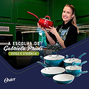 Oster Corbett Forged Aluminum Cookware Set with Ceramic Non-Stick-Induction Base-Soft Touch Bakelite Handle and Tempered Glass Lids, 8-Piece, Gradient Teal