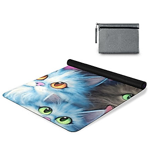 GOODOLD Cute Cats Yoga Mat, 71 x 26 Inch Non-slip Yoga Mats Folding Travel Exercise Mat Indoor Outdoor Gym Pilates with Storage Bag for Women Men