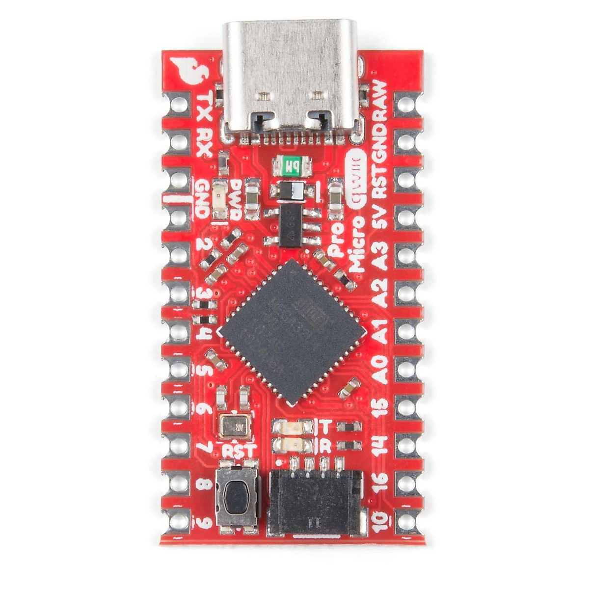 SparkFun Qwiic Pro Micro - USB-C (ATmega32U4) - Compatible with Arduino development board 5V/16MHz microcontroller AP2112 3.3V Voltage Regulator Castellated PTH pin pads Reset button Maximum 6V input