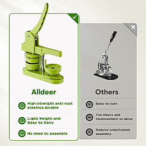 Alldeer Button Maker Machine 25mm - Installation-Free 0.98 in (about 1 Inch) DIY Pin Badge Button Maker Press Machine,Badge Punch Press Button Maker Kit with Free 50pcs Button Parts(Green)