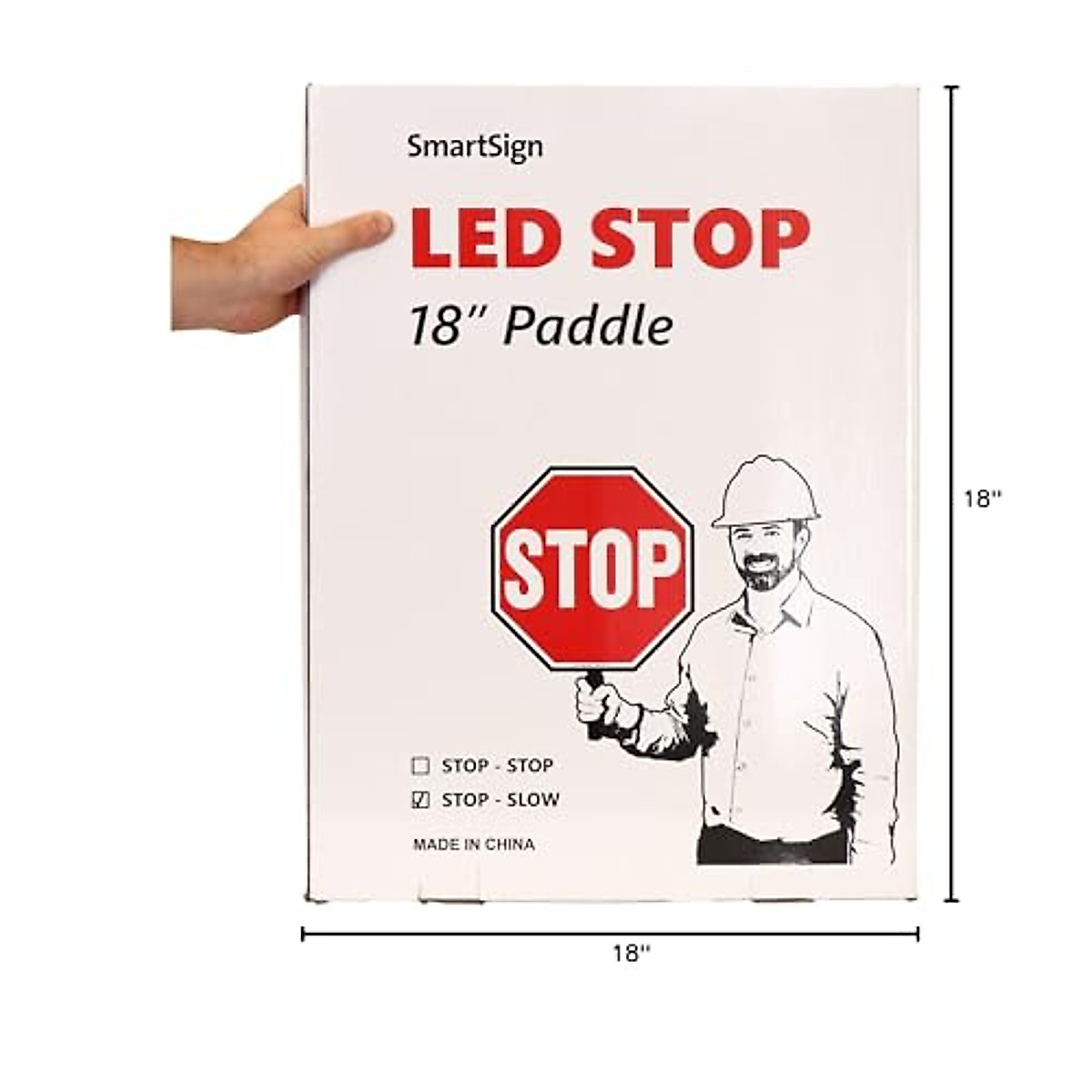 SmartSign LED STOP SLOW Paddle - Reflective Hand Held Stop Slow Sign with Handle, 18" Double-Sided, Steady/Flashing LED Light Modes, Rechargeable, Pack of 1