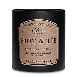Manly Indulgence Suit & Tie Scented Jar Candle, Cotton Wick, Premium Soy Blend White Wax, 60 hr Burn, Matte Black Jar Candle for Home and Men, 16.5 oz - USA Poured