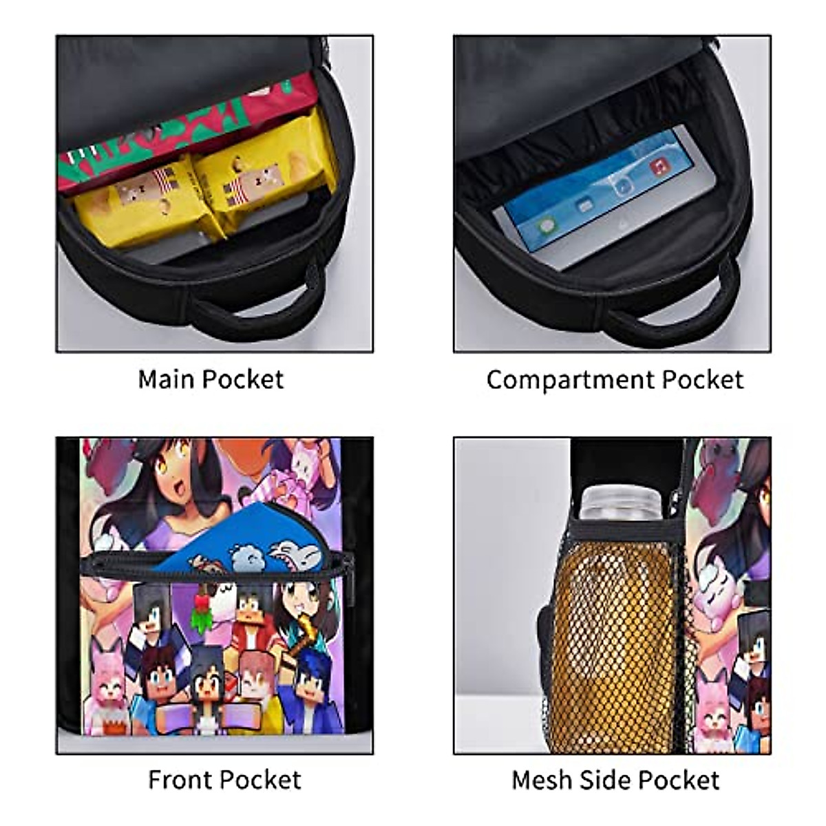 YAOJIAADM Anime Backpack Schoolbag 3D Printed Large Capacity Waterproof Nylon Backpack Adjustable Shoulder Strap Suitable for Travel Picnic Black